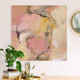 Bilderwelten Leinwandbild originell Abstrakt Kunstdruck beige - Pfingstrosen-Aroma II - Wandbild XXL Wohnzimmer Schlafzimmer