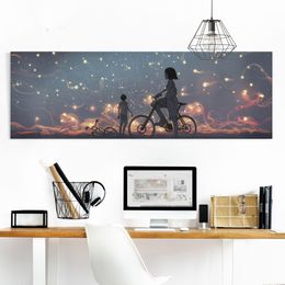 Bilderwelten Leinwandbild Anime Zeichnung Lichter auf dem Fahrrad