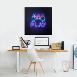 Bilderwelten Leinwandbild Digital Art Kunstdruck blau - Neon Gaming Controller - Wandbild XXL Jugendzimmer