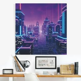 Bilderwelten Leinwandbild Neon Art Kunstdruck violett - Neon Stadtlichter - Wandbild XXL Jugendzimmer