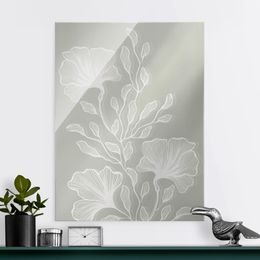 Bilderwelten Glasbild Illustration gr&uuml;n Glas Wandbild - Illustration Ginko Ranke Pastellgr&uuml;n - Deko Wohnzimmer Schlafzimmer