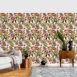 Bilderwelten Fototapete Blumen Tropisch Wandtapete bunt - Tropische Blumen - Deko Wohnzimmer Schlafzimmer