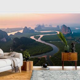 Bilderwelten Fototapete Natur Motiv Wandtapete gr&uuml;n - Flusslandschaft in Thailand - Landschaft Wohnzimmer Schlafzimmer