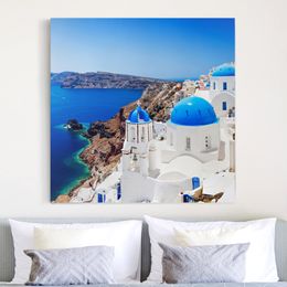 Bilderwelten Leinwandbild - Quadrat View Over Santorini