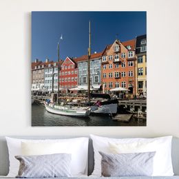 Bilderwelten Leinwandbild Stadt Motiv Kunstdruck blau - Hafen in Kopenhagen - Skylines XXL Wohnzimmer Schlafzimmer