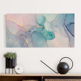 Bilderwelten Leinwandbild Aquarell Pastell T&uuml;rkis mit Gold
