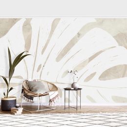 Bilderwelten Fototapete Monstera Silhouette auf Leinen
