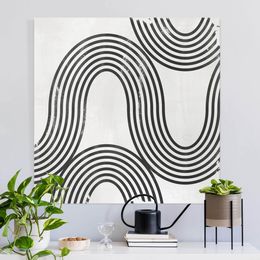 Bilderwelten Leinwandbild originell modern Kunstdruck schwarz weiss - Geometrische Wellen Schwarz Wei&szlig; I - Wandbild XXL Wohnzimmer Schlafzimmer