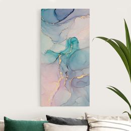Bilderwelten Leinwandbild Aquarell Pastell T&uuml;rkis mit Gold