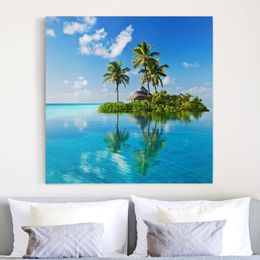 Bilderwelten Leinwandbild Strand Motiv Kunstdruck blau - Tropisches Paradies - Karibik XXL Wohnzimmer Schlafzimmer