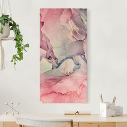 Bilderwelten Leinwandbild Aquarell Pastell Rosa mit Gold