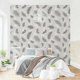 Fototapete Illustrierte Bl&auml;tter Muster Gr&uuml;n Beige