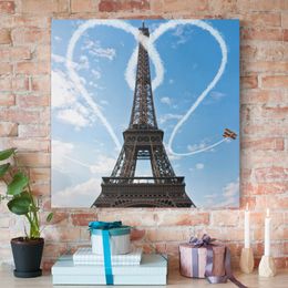 Bilderwelten Leinwandbild Stadt Fotomontage Kunstdruck blau - Paris - City of Love - Paris XXL Wohnzimmer Schlafzimmer