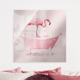 Bilderwelten Glasbild Badewannen Flamingo
