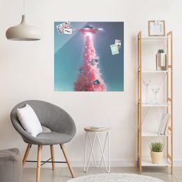 Bilderwelten Glasbild originell Vintage rosa Glas Wandbild - Multimedia Ufo - Fahrzeuge Wohnzimmer Schlafzimmer