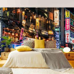 Bilderwelten Fototapete Stadt Neon Art Wandtapete bunt - Neonreklame - Architektur Wohnzimmer Schlafzimmer