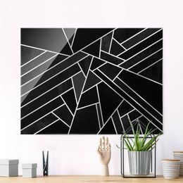 Bilderwelten Glasbild Abstrakt schwarz Glas Wandbild - Goldene Geometrie - Schwarze Dreiecke - Geometrisch Wohnzimmer Schlafzimmer