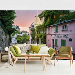 Bilderwelten Fototapete Natur Motiv Wandtapete rosa - Rosa D&auml;mmerung in Paris - Architektur Wohnzimmer Schlafzimmer