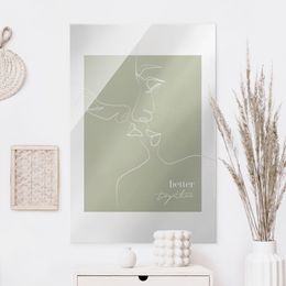 Bilderwelten Glasbild originell Line Art gr&uuml;n Glas Wandbild - Line Art - Verliebte Gesichter Better together - Deko Wohnzimmer Schlafzimmer