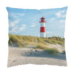 Bilderwelten Dekokissen blau Strand Motiv - Leuchtturm an der Nordsee - D&uuml;nen Sofakissen Bezug & F&uuml;llung in 40x40 50x50 60x60