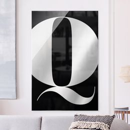 Bilderwelten Glasbild Buchstaben & Zahlen modern schwarz weiss Glas Wandbild - Antiqua Letter Q Schwarz - Deko Jugendzimmer