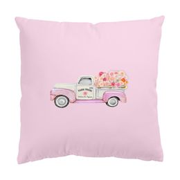 Bilderwelten Dekokissen Cottage Summer - Truck mit Blumen Rosa