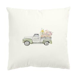 Bilderwelten Dekokissen gelb Blumen Illustration Aquarell - Truck mit Blumen - Autos Sofakissen Bezug & F&uuml;llung in 40x40 50x50 60x60