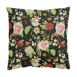 Bilderwelten Dekokissen Illustriertes Blumen Chinoiserie Muster auf Dunkelgr&uuml;n