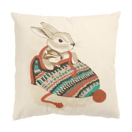 Bilderwelten Dekokissen beige Tiere modern - Illustration Kuschelnder Hase in M&uuml;tze - Bett Couch Sofakissen Bezug & F&uuml;llung in 40x40 50x50 60x60