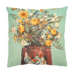Bilderwelten Dekokissen t&uuml;rkis Blumen modern - Blumen Portr&auml;t - Gelbe Rosen - Bett Couch Sofakissen Bezug & F&uuml;llung in 40x40 50x50 60x60