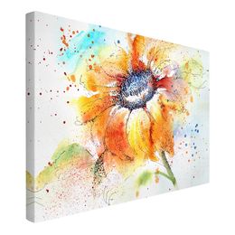 Bilderwelten Leinwandbild Blumen modern Aquarell orange - Painted Sunflower - Sonnenblumen XXL Wohnzimmer Schlafzimmer