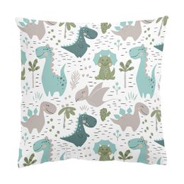 Bilderwelten Dekokissen blau Tiere Illustration - Dinosaurier Palmen Kakteen - Dinosaurier Sofakissen Bezug & F&uuml;llung in 40x40 50x50 60x60