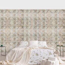 Bilderwelten Fototapete Vliestapete Vintage Fliesenoptik beige - Fliesen mit Vintage Ornamenten - Ornamente Wohnzimmer Schlafzimmer