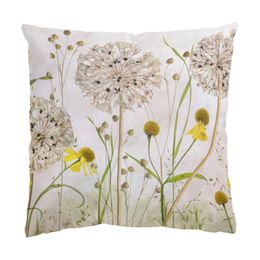 Bilderwelten Dekokissen beige Blumen Landhaus - Allium und Helenium Illustration - Blumenwiese Sofakissen Bezug & F&uuml;llung in 40x40 50x50 60x60