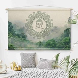 Bilderwelten Wandteppich Buddha Mandala im Nebel