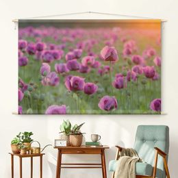 Bilderwelten Wandteppich Violette Schlafmohn Blumenwiese im Fr&uuml;hling