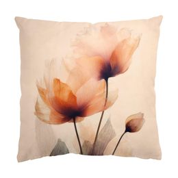 Bilderwelten Dekokissen beige Blumen Illustration - Pergamentblumen - Bett Couch Sofakissen Bezug & F&uuml;llung in 40x40 50x50 60x60