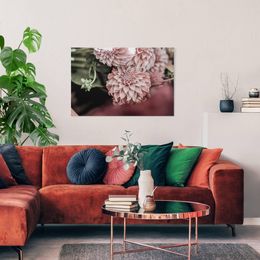 Bilderwelten Leinwandbild Blumen modern Kunstdruck rosa - Dahlie Close-Up - Wandbild XXL Wohnzimmer Schlafzimmer