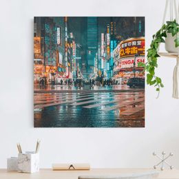 Bilderwelten Leinwandbild Regnerisches Neon-Stadtlicht
