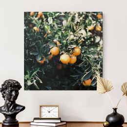 Bilderwelten Leinwandbild Tropisch Kunstdruck gr&uuml;n - Italienische Orangen - Wandbild XXL Wohnzimmer Schlafzimmer