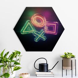 Bilderwelten Hexagon-Alu-Dibond Bild Neon Kreis Quadrat Dreieck X