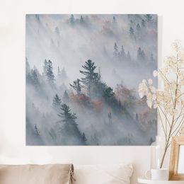 Bilderwelten Leinwandbild Herbstlicher Nebelwald