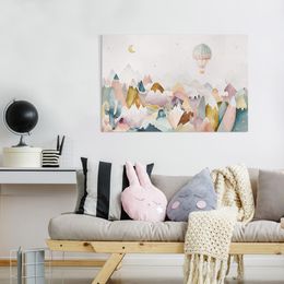 Bilderwelten Leinwandbild Natur Illustration Aquarell bunt - Boho Berglandschaft - Ballon XXL Kinderzimmer Baby M&auml;dchen Jungen