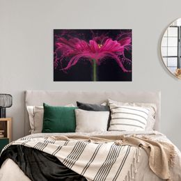 Bilderwelten Leinwandbild Blumen Neon Art Kunstdruck pink - Neonpinke Bl&uuml;te - Pflanzen XXL Wohnzimmer Schlafzimmer