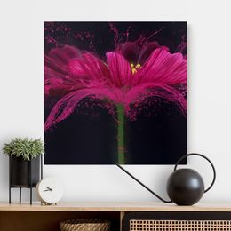 Bilderwelten Leinwandbild Blumen Neon Art Kunstdruck pink - Neonpinke Bl&uuml;te - Pflanzen XXL Wohnzimmer Schlafzimmer