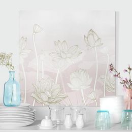 Bilderwelten Leinwandbild Lotus Illustration Gold und Rosa