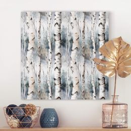 Bilderwelten Leinwandbild Aquarell Birkenwald im Winter