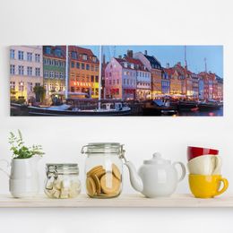 Bilderwelten Leinwandbild - Panorama Kopenhagener Hafen am Abend