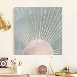 Bilderwelten Leinwandbild originell Shabby Kunstdruck rosa - Abstrakter Sonnenaufgang Rose und Mint - Wandbild XXL Wohnzimmer Schlafzimmer