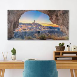 Bilderwelten Leinwandbild Ausblick auf Matera im Sonnenuntergang